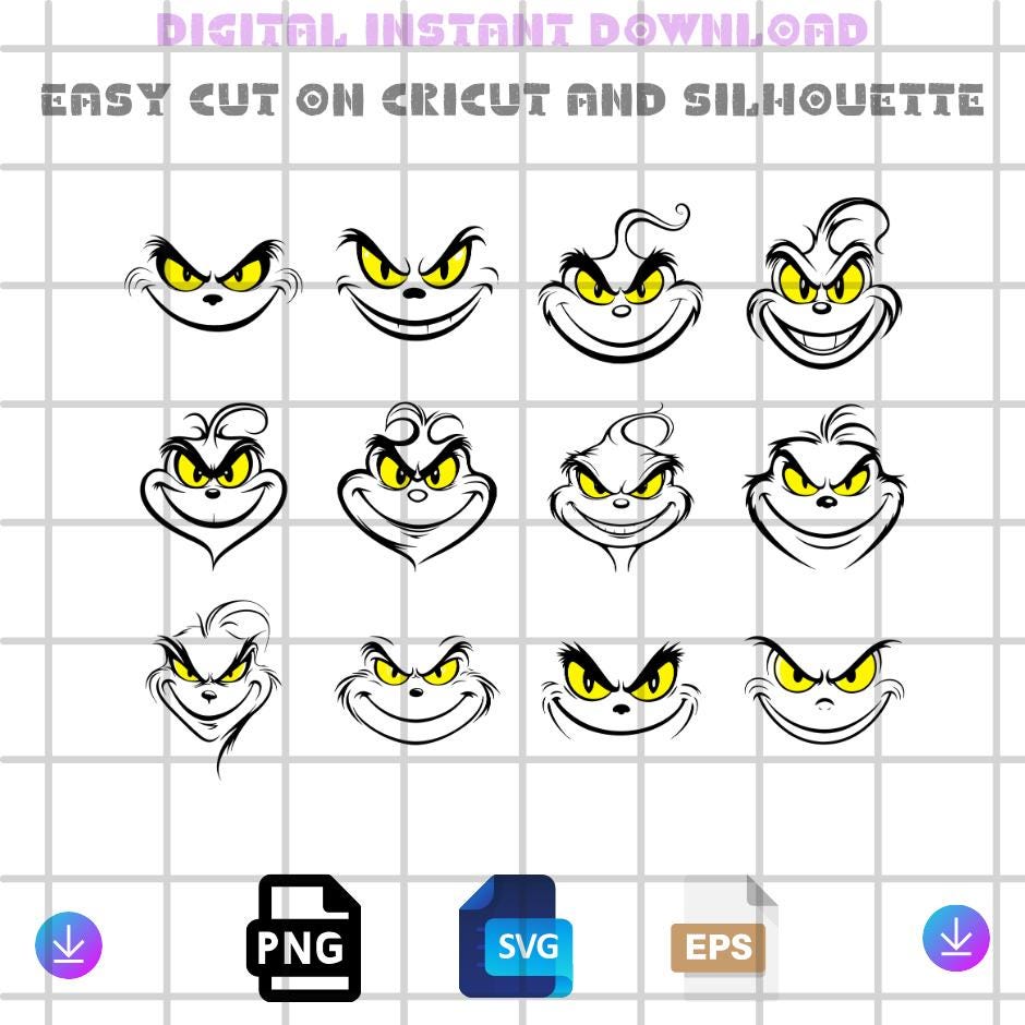 Grinch SVG Grinch Face Grinning Merry Grinchmas Ornament Instant ...