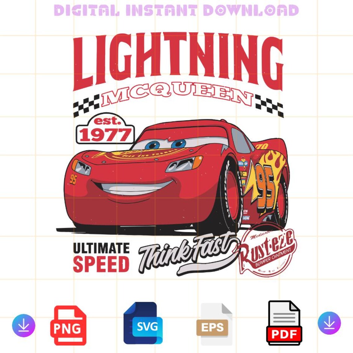 Cars Svg, Lightning Mcqueen Svg, Cars Shirt Png, Think Fast 95 Cars Png ...
