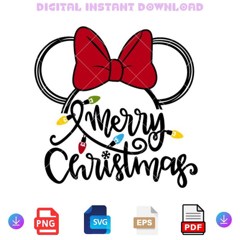 Merry Christmas Lights Minnie Svg, Cricut, Silhouette Vector Cut File ...