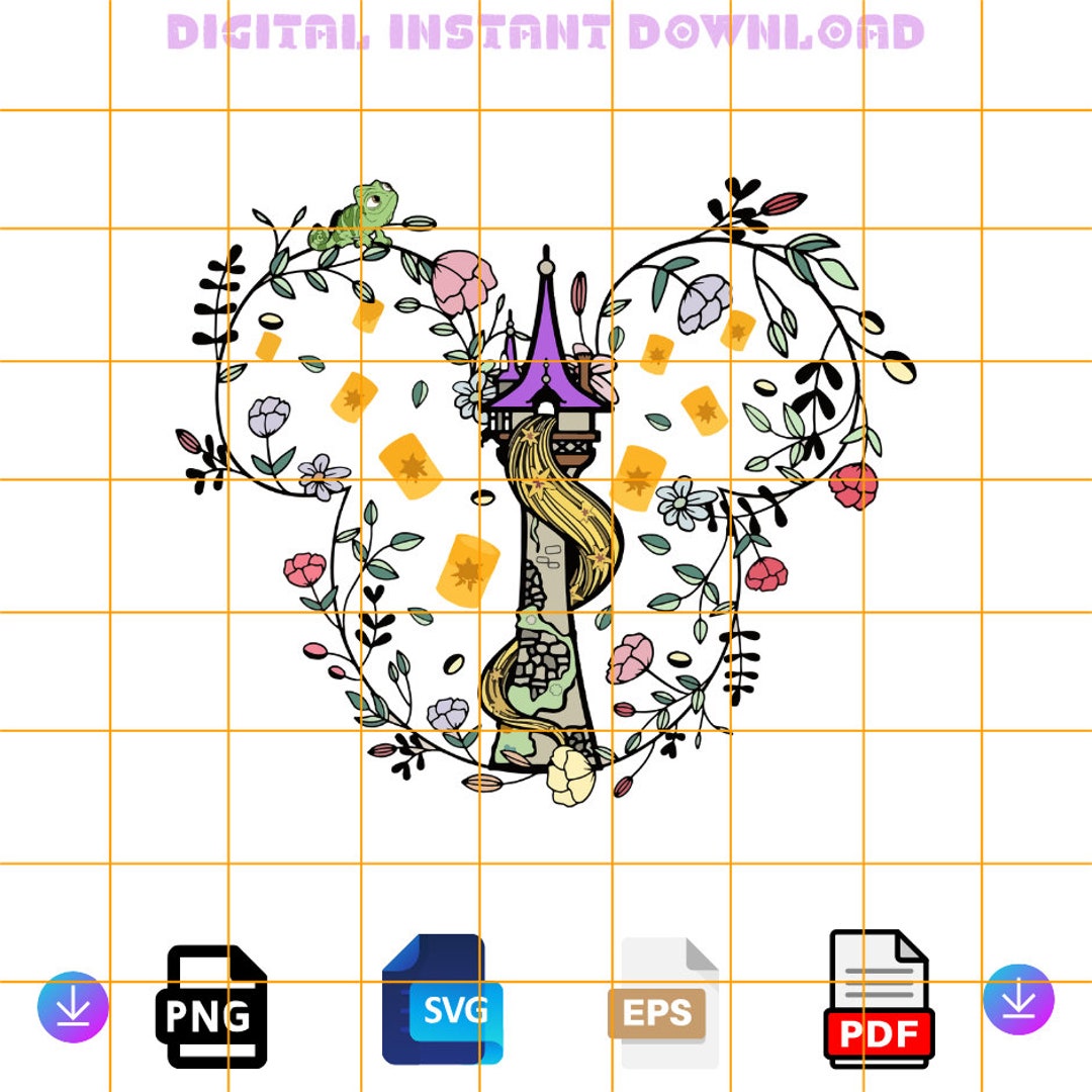 Rapunzels Tower Svg, Princess Castle Digital File, Mickeyy Floral Svg ...