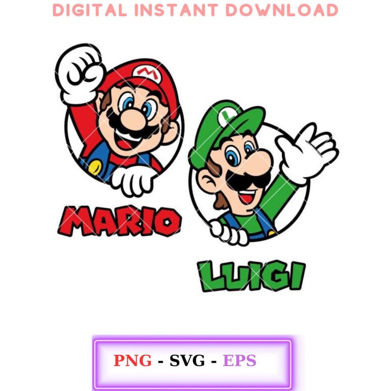 Mario & Luigi Bundle Svg, Mario Characters Svg, Super Mario Svg, Mario ...