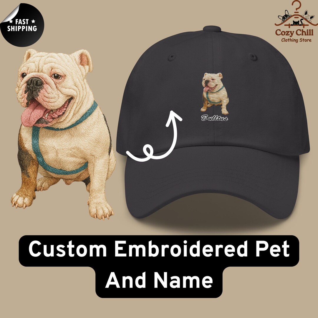 Custom Embroidered Dog Hat, Personalized Bulldog Cap With Name, Custom ...