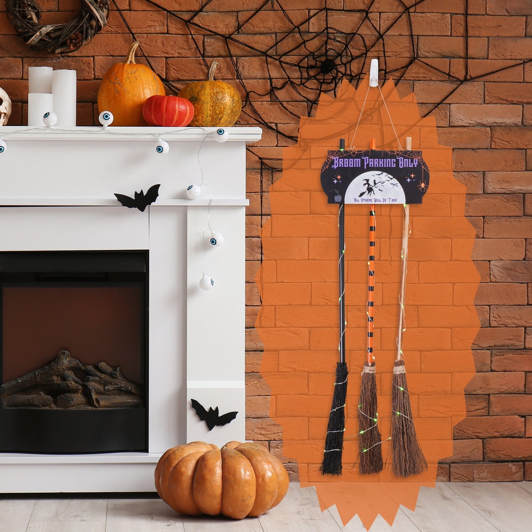 Halloween Witch Broom Parking Only Sign With Three Brooms and Remote ...
