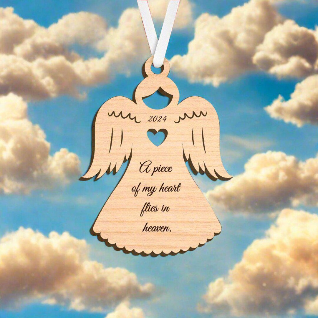 Personalized Memorial Angel Ornament: Laser-cut Birch Wood, Custom Year ...