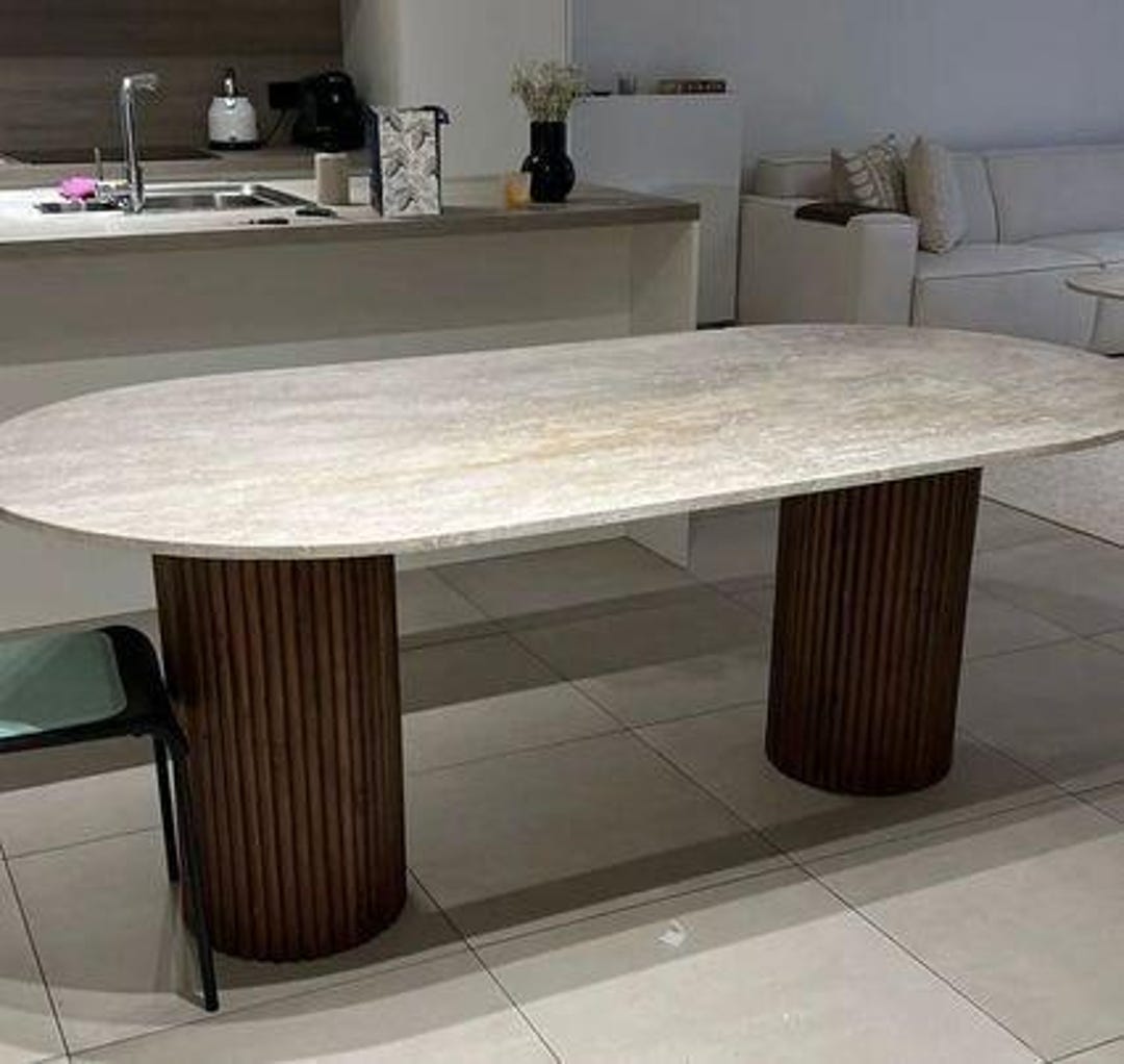 Travertine and Wood Dining Table Table With Travertine Top and Wooden ...
