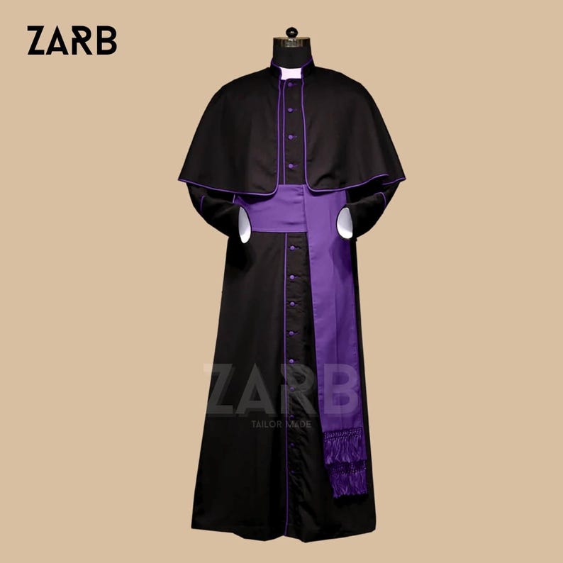Black Cassock With Purple Trim & Detachable Cape: Custom Clergy ...