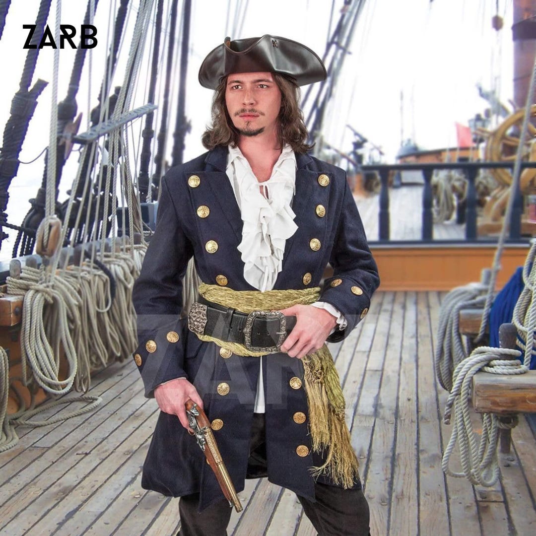 Blackbeard Pirate Coat, Buccaneer Men Halloween Coat, Pirates of ...