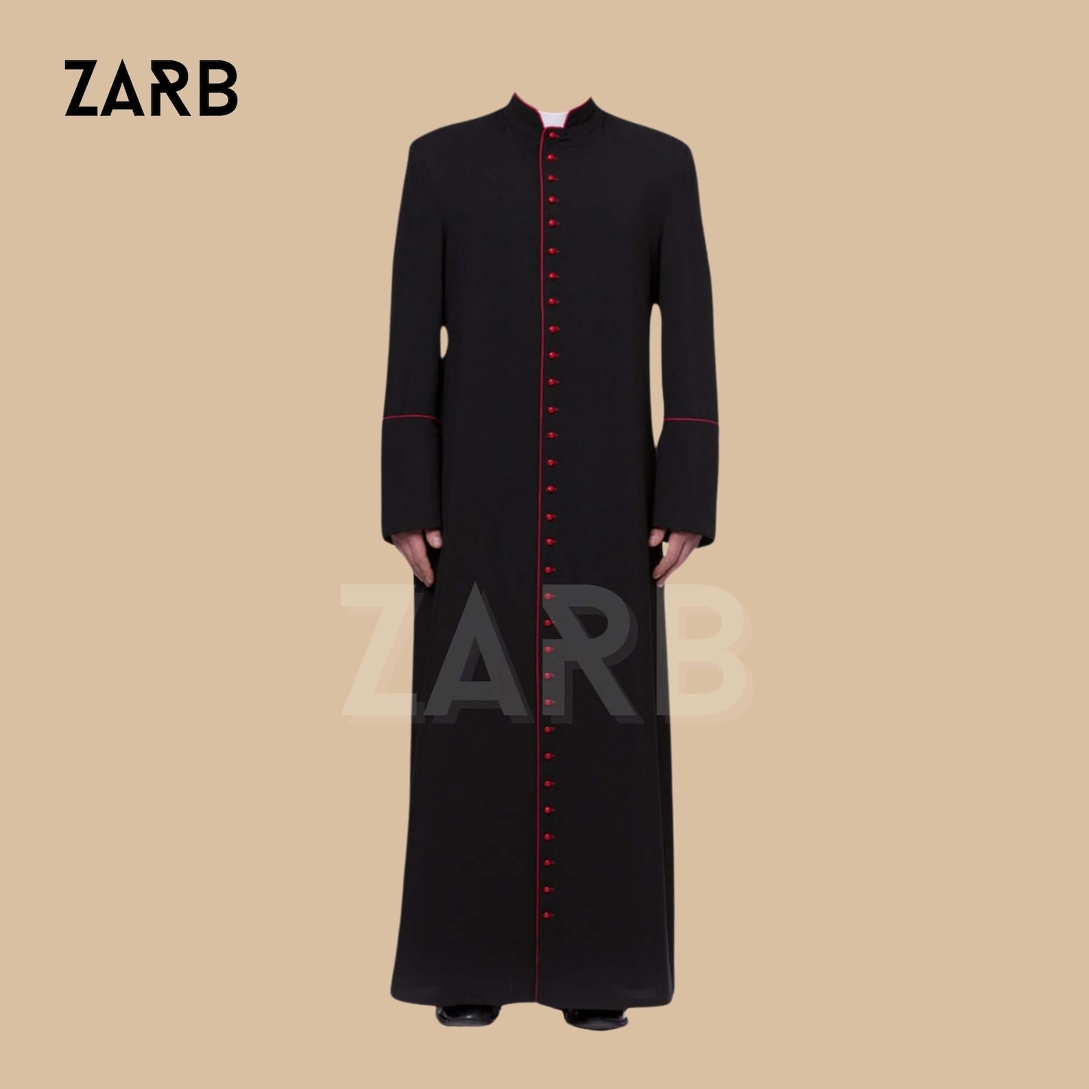 Traditional Black Roman Cassock With Red Piping, Wool Clergy Vestment ...