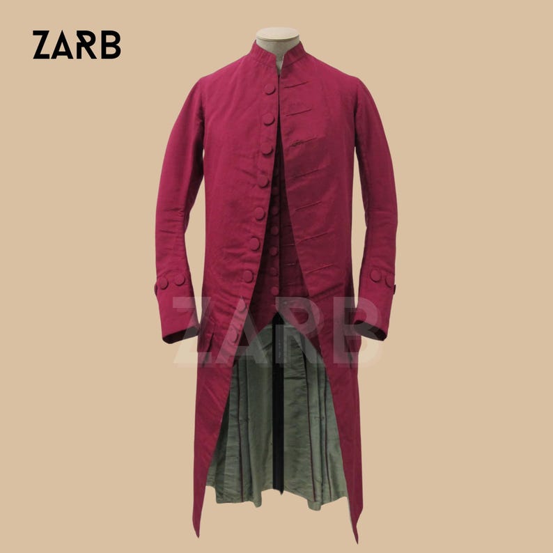 Men's Red Wool 18th Century Colonial Coat - Historical Military Costume ...