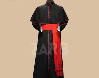 Black Clergy Cassock With Red Satin Cuffs | Pastor Preaching Robe ...