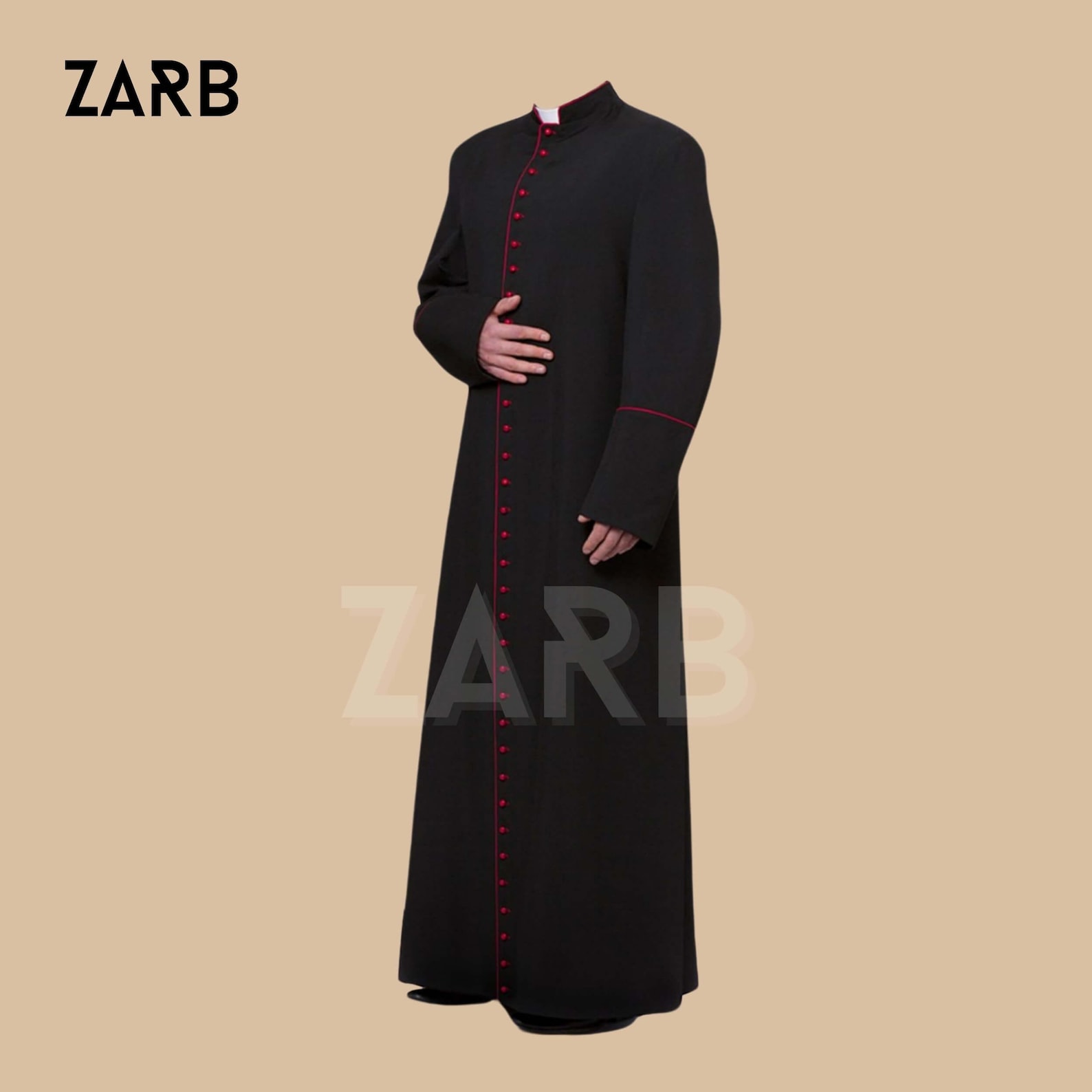 Traditional Black Roman Cassock With Red Piping, Wool Clergy Vestment ...
