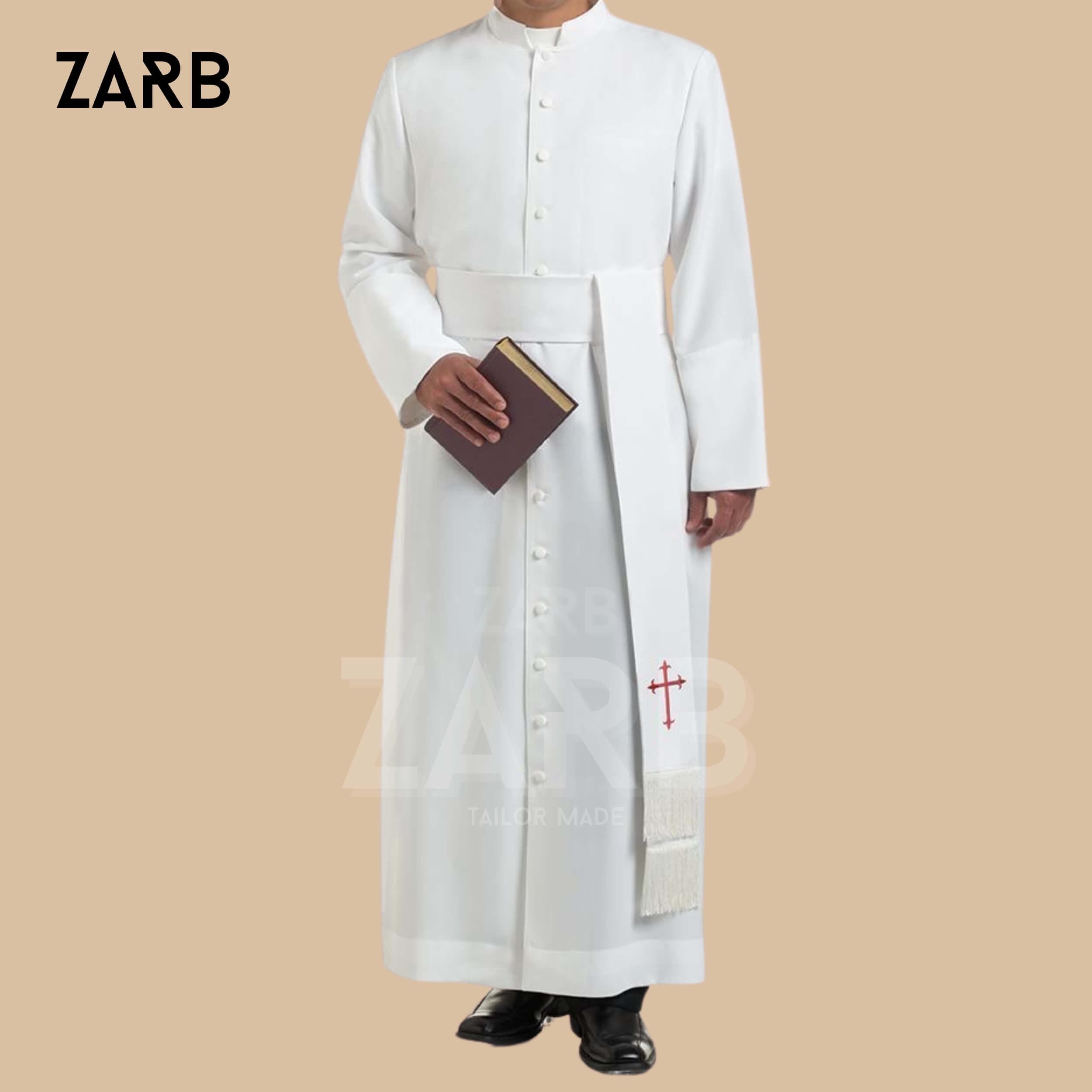 White Cassock With Red Cross | Priest Liturgical Robe | Clergy Vestment ...