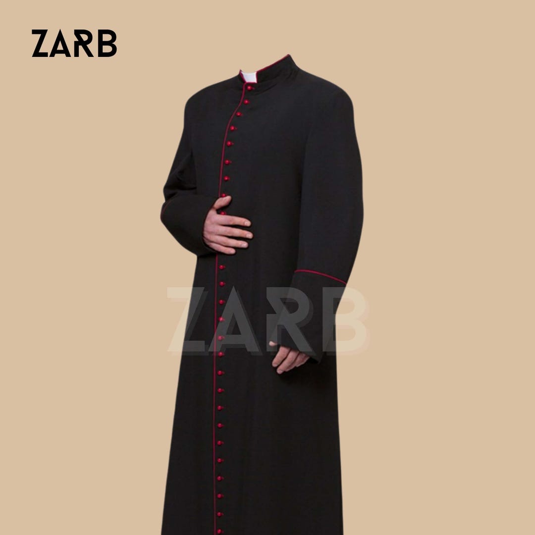 Traditional Black Roman Cassock With Red Piping, Wool Clergy Vestment ...