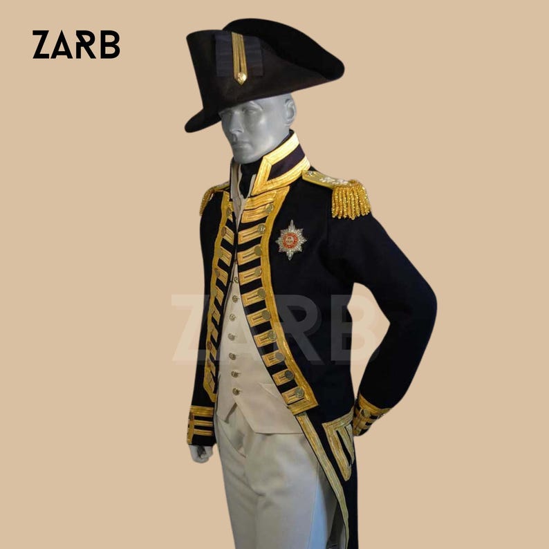 British Royal Navy Vice Admiral Wool Jacket: Steampunk Officer Costume ...