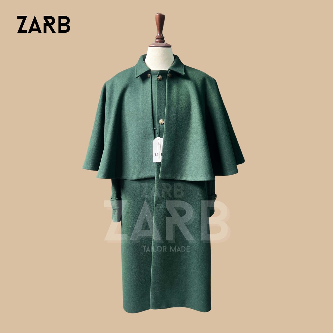 Custom Tailored Green Wool Inverness Cape: Sherlock Holmes Victorian ...