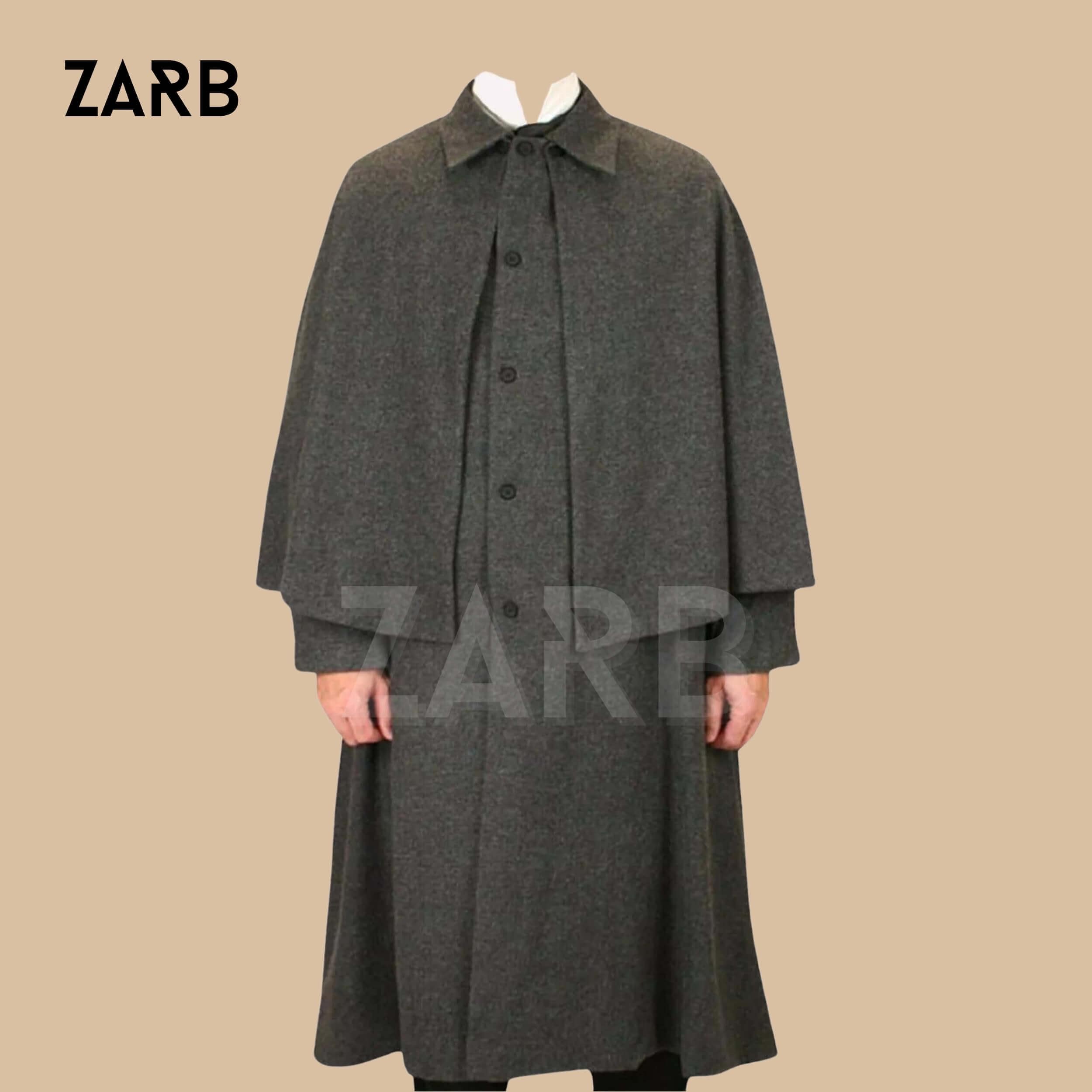 Men’s Grey Inverness Cape Coat – Wool Victorian Cloak for Steampunk ...