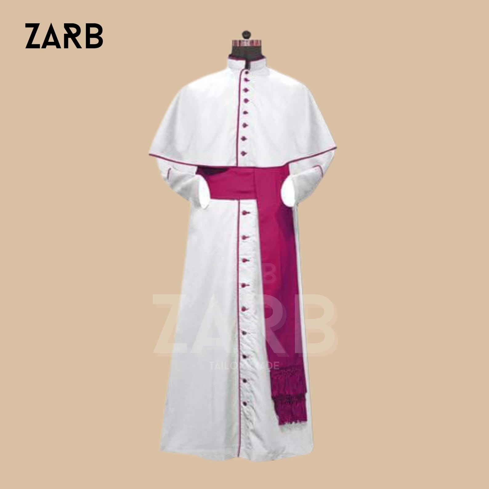 Custom White Clergy Cassock With Purple Sash and Trim | Tailored Bishop ...