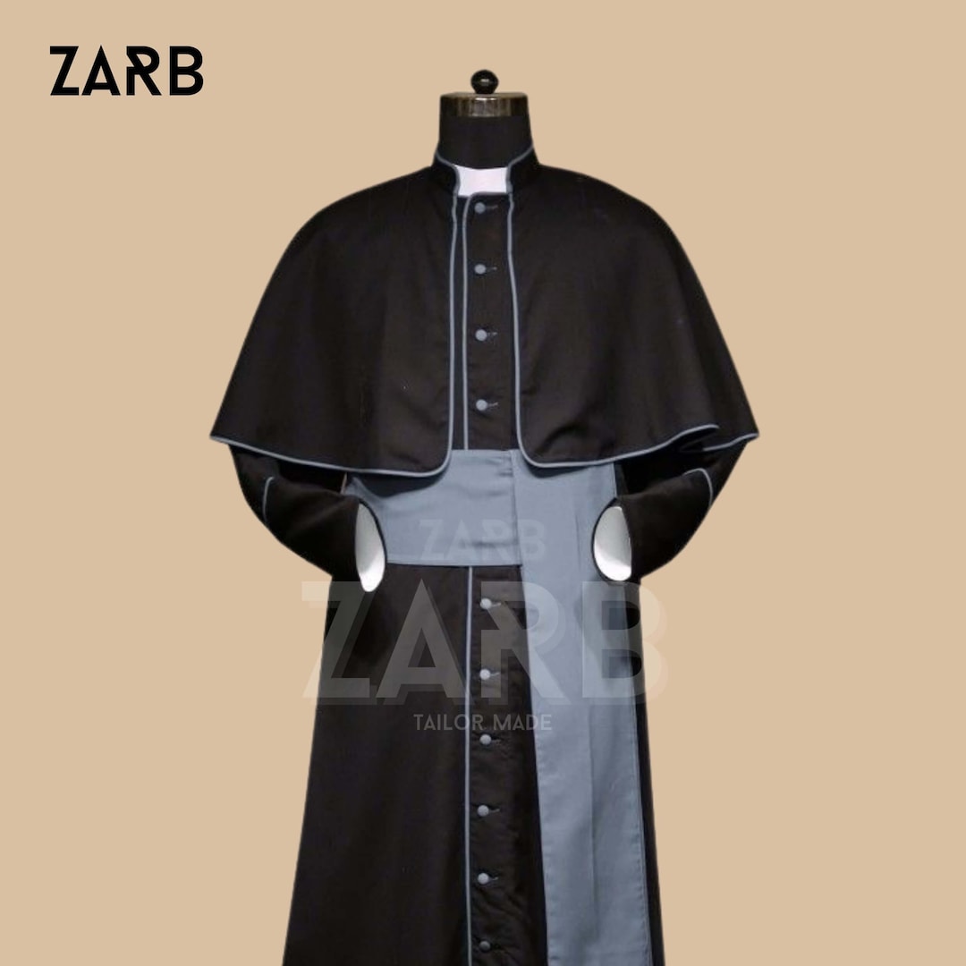 Black Clergy Cassock With Grey Trim & Cape - Custom Made - Etsy