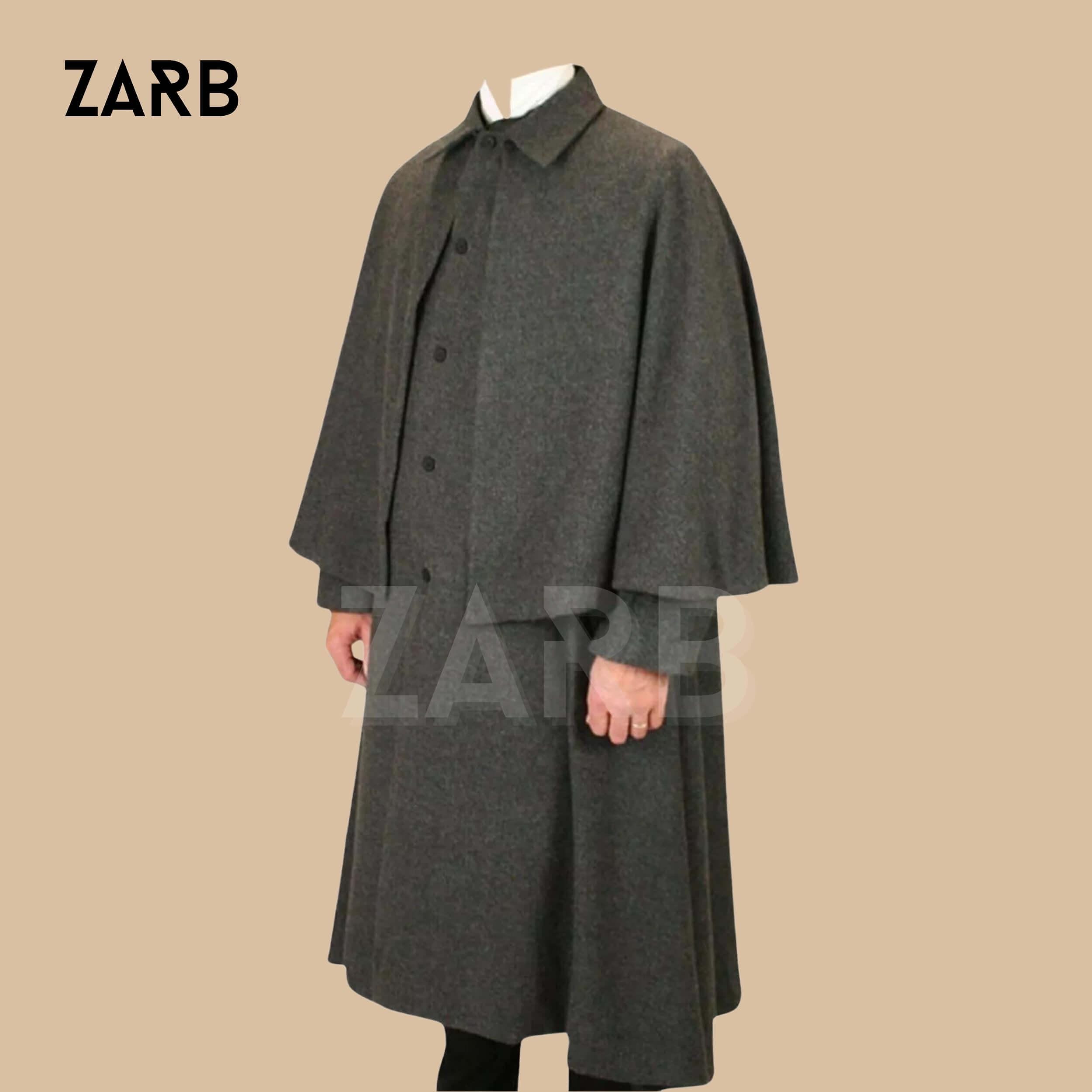 Men’s Grey Inverness Cape Coat – Wool Victorian Cloak for Steampunk ...