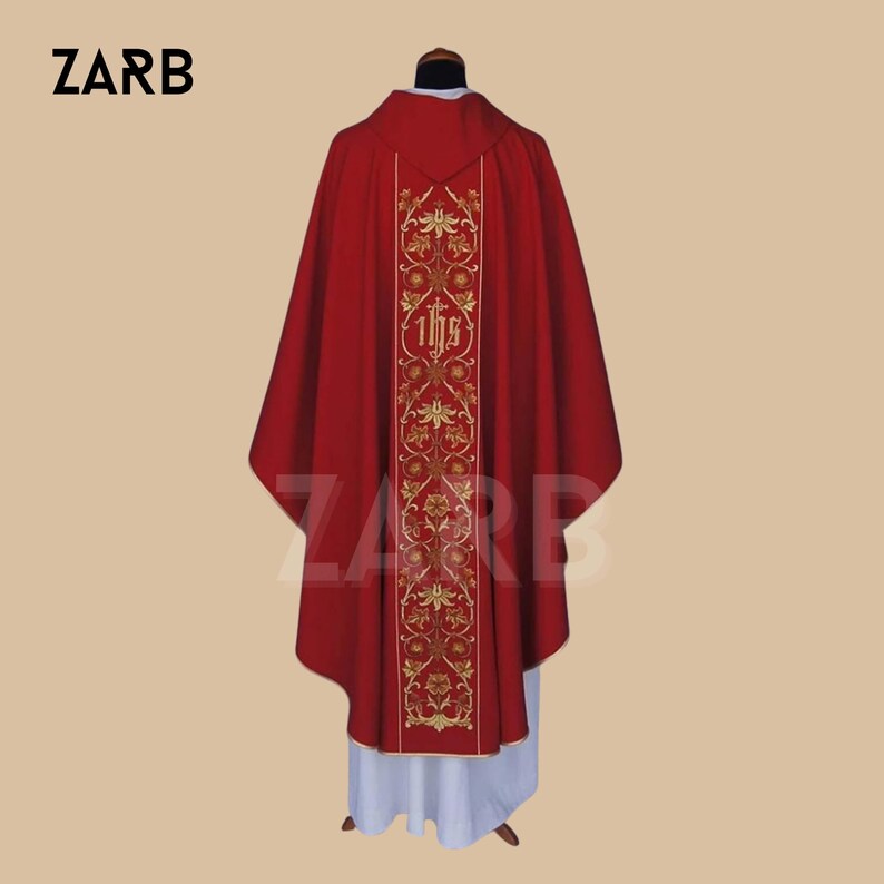 Handcrafted Red Gothic Style Chasuble Vestment Liturgical Chasuble for ...