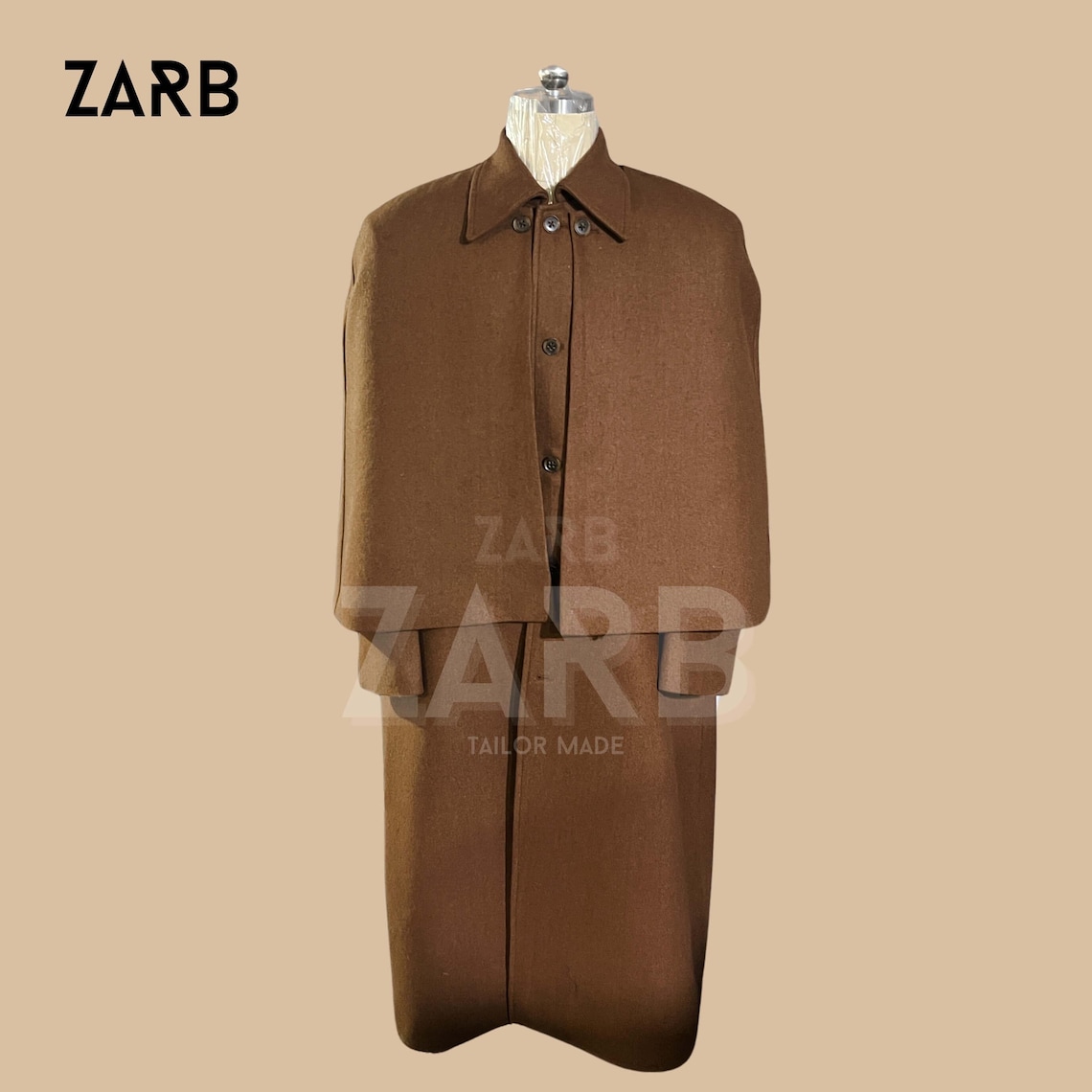 Men's Brown Wool Inverness Cape Coat: Victorian Sherlock Holmes ...