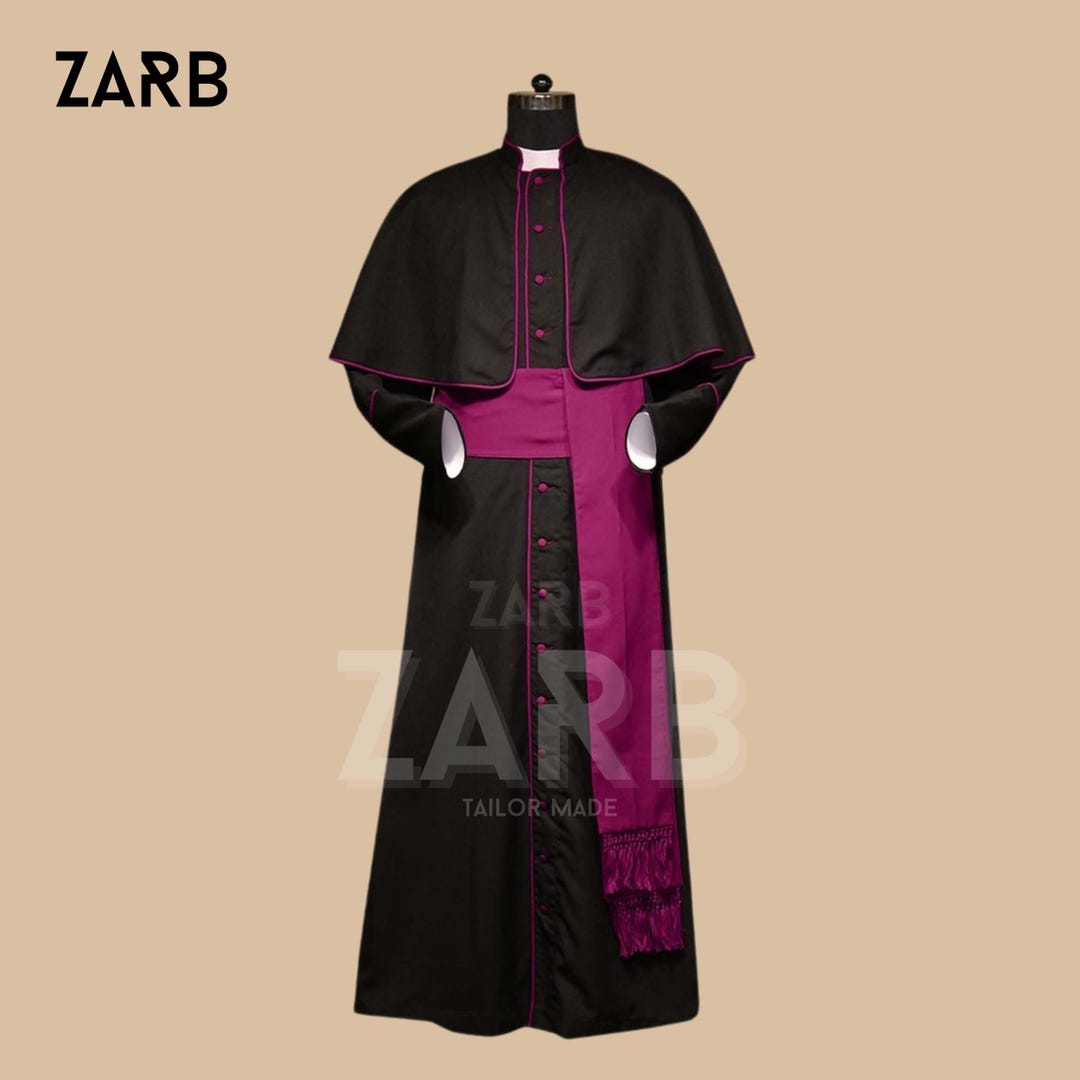 Custom Tailored Black & Purple Priest Cassock Robe: Gothic Clergy ...