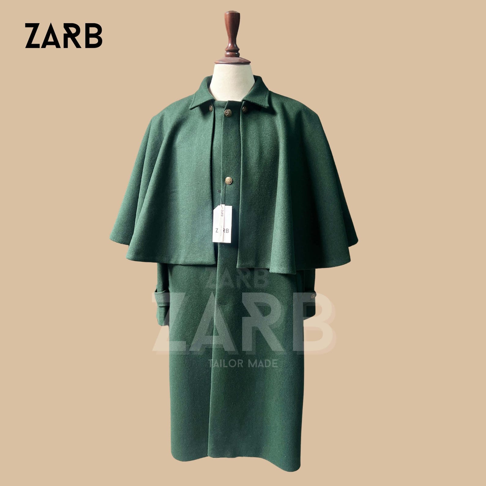 Custom Tailored Green Wool Inverness Cape: Sherlock Holmes Victorian ...