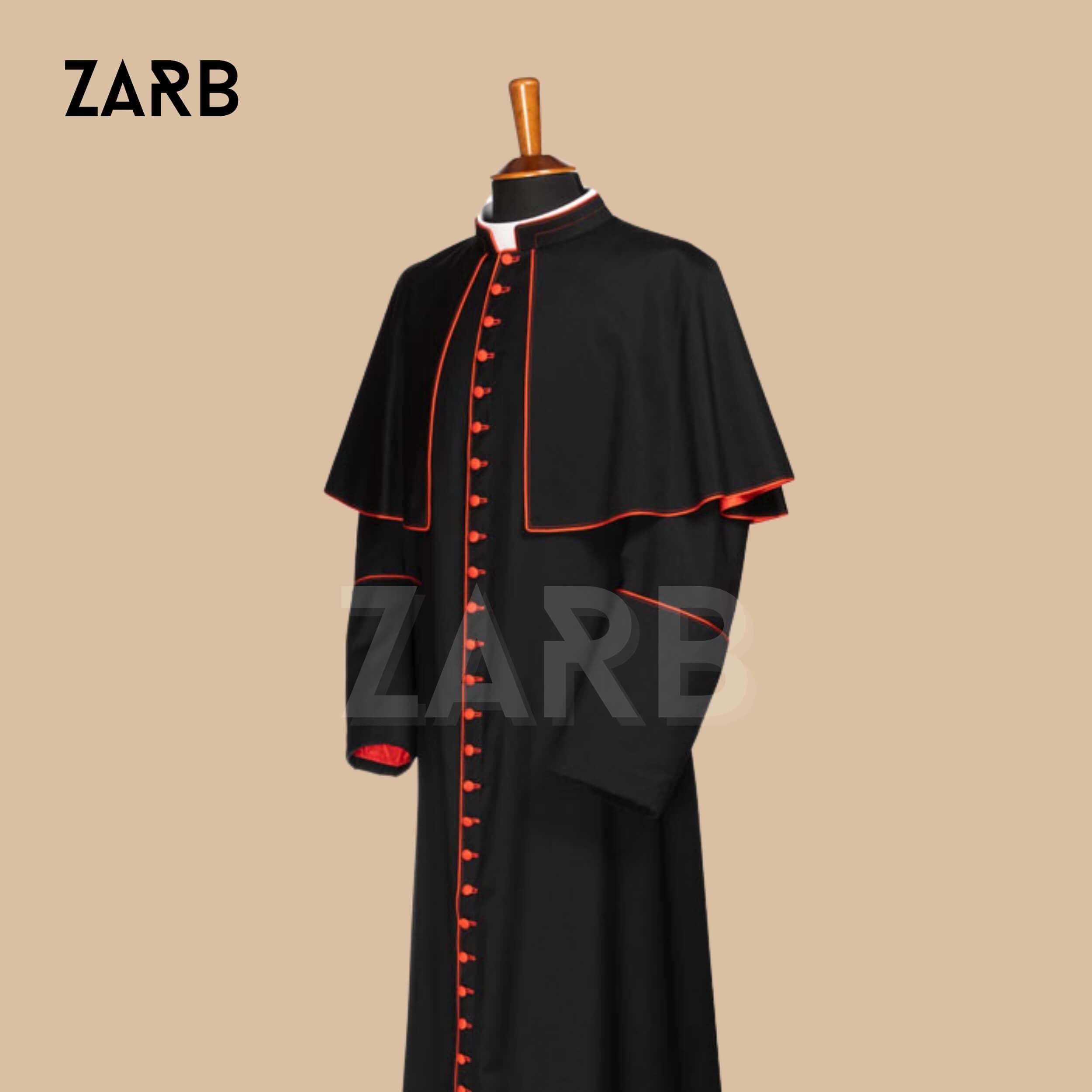 Black Clergy Cassock Robe: Traditional Catholic Vestment With Red Trim ...