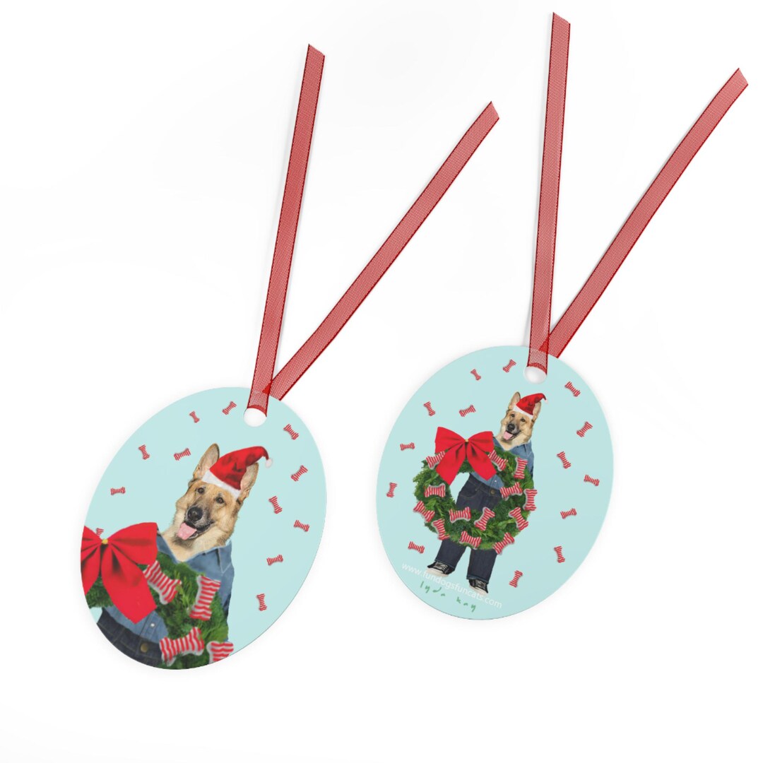 German Shepherd Santa's Helper! Shiny Coated Metal Christmas Ornament ...