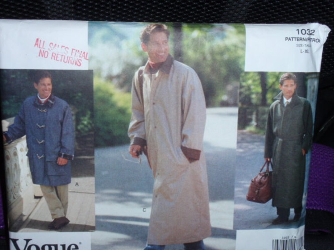Vogue 1032 Men's Coat Loose Fitting and Lined Size L-XL 42 48 Vintage ...