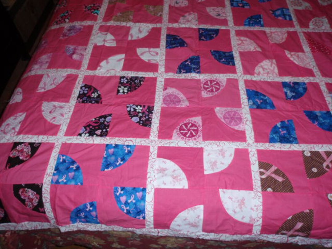 Breast Cancer Awareness Fabric 30 Drunkard's Path Blocks Quilt Top ...