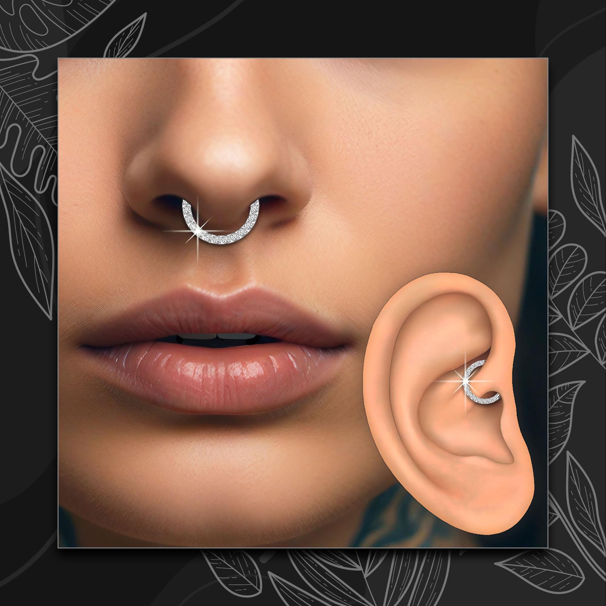 Titan Clicker Ring in D Form mit Face Side CZ, Daith Piercing, Nase ...