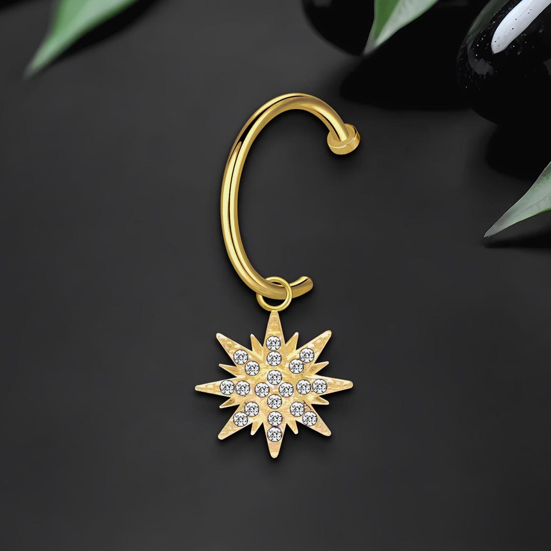 Surgical Steel Lip Ring With Crystal Star Dangle, Fake Lip Hugger, Faux ...
