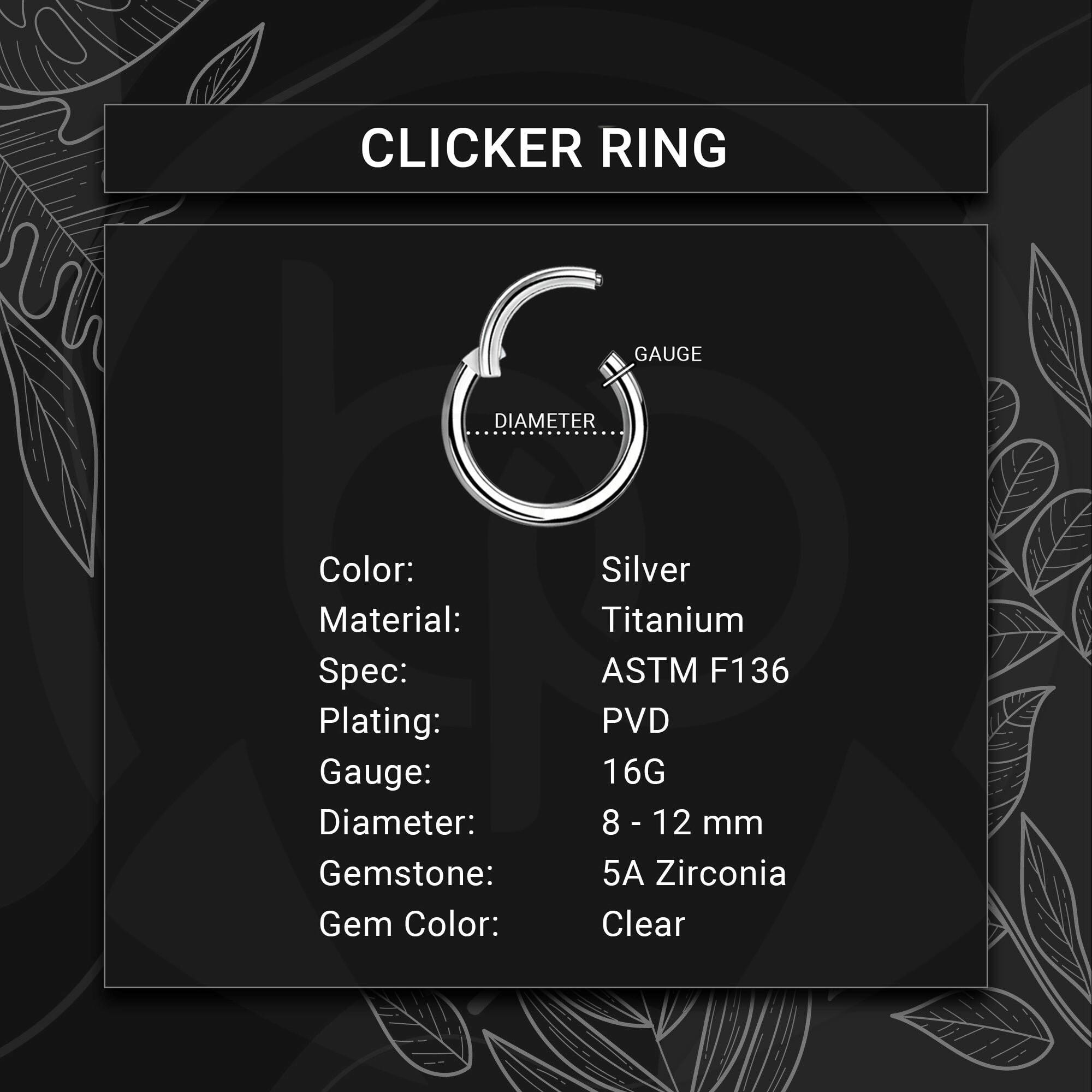 Titan Clicker Ring in D Form mit Face Side CZ, Daith Piercing, Nase ...