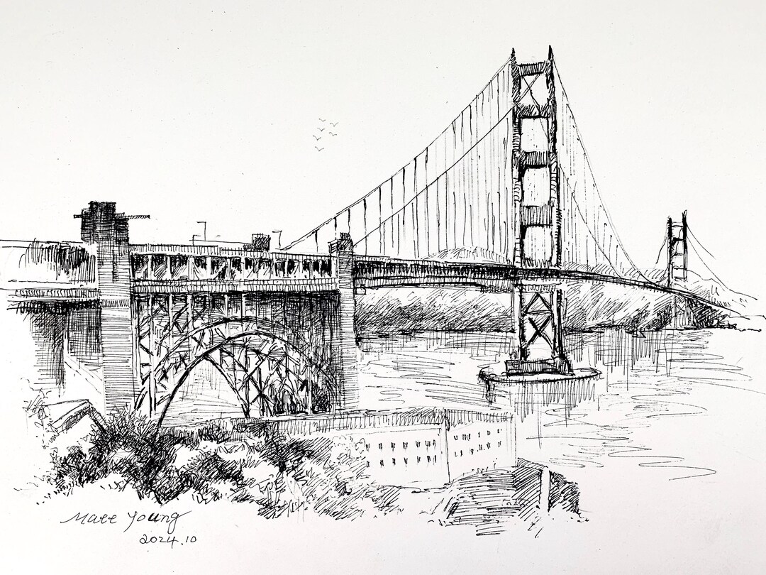 California Series 100% Hand-made Pen Drawings Golden Gate Bridge - Etsy