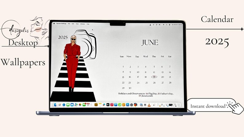Desktop Wallpaper Calendar 2025, Digital Download With Holidays ...