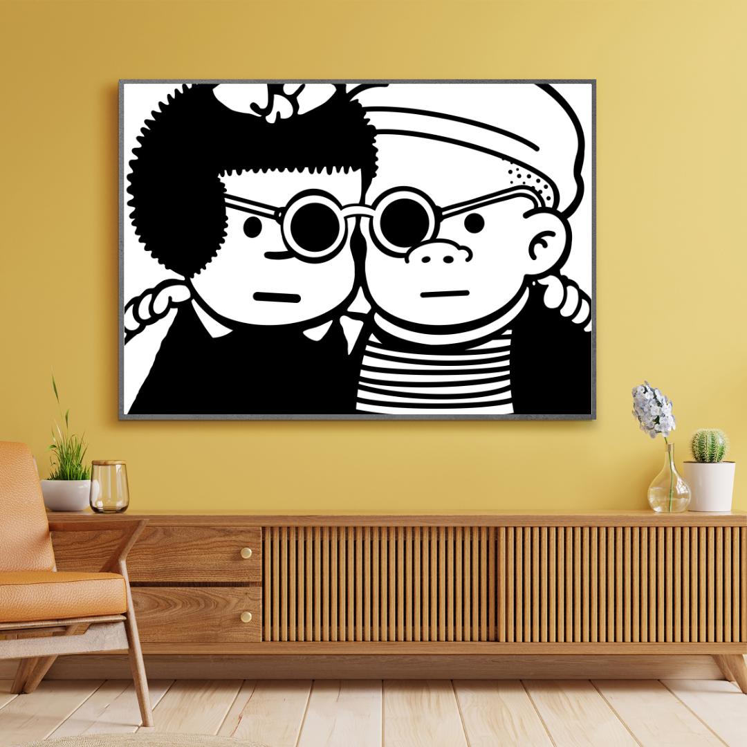 Nancy & Sluggo Charming Illustration of Two Friends Sharing Glasses ...