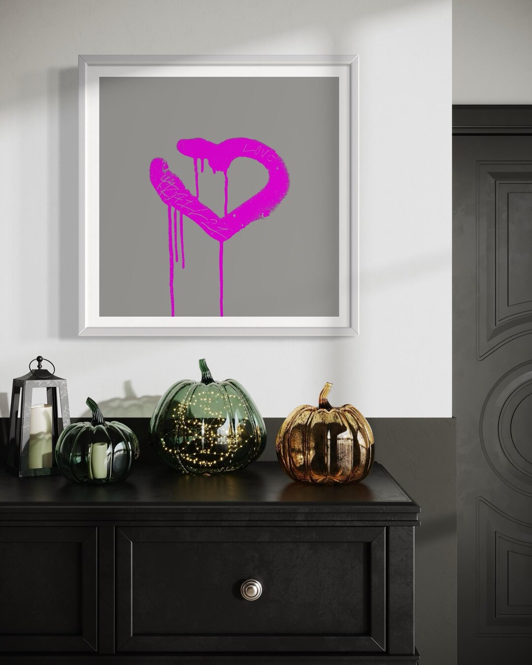 Neon Pink Heart Drip Art Print - Bold Graffiti Style on Gray Background ...