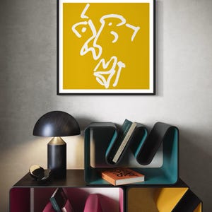 Minimalist Abstract Face Line Art - Modern Yellow and White Digital ...