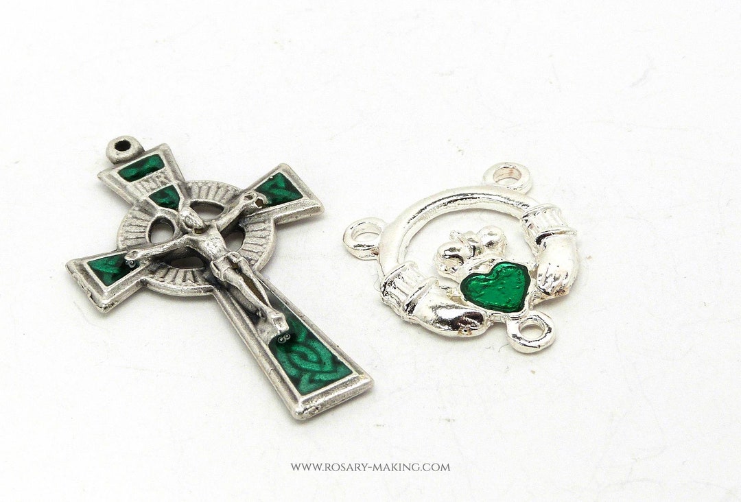 Celtic Green Enamelled Rosary Making Set Claddagh Centre Medal and ...
