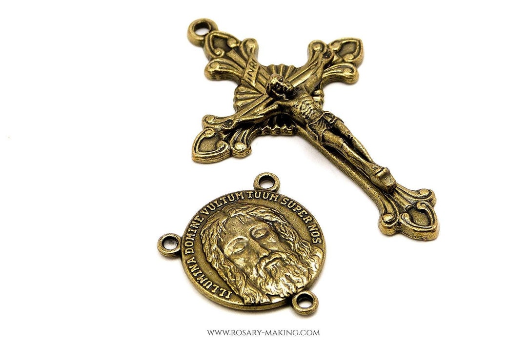 Brass Tone Holy Face Chaplet Set: Rosary Centre Medal, Crucifix - Etsy