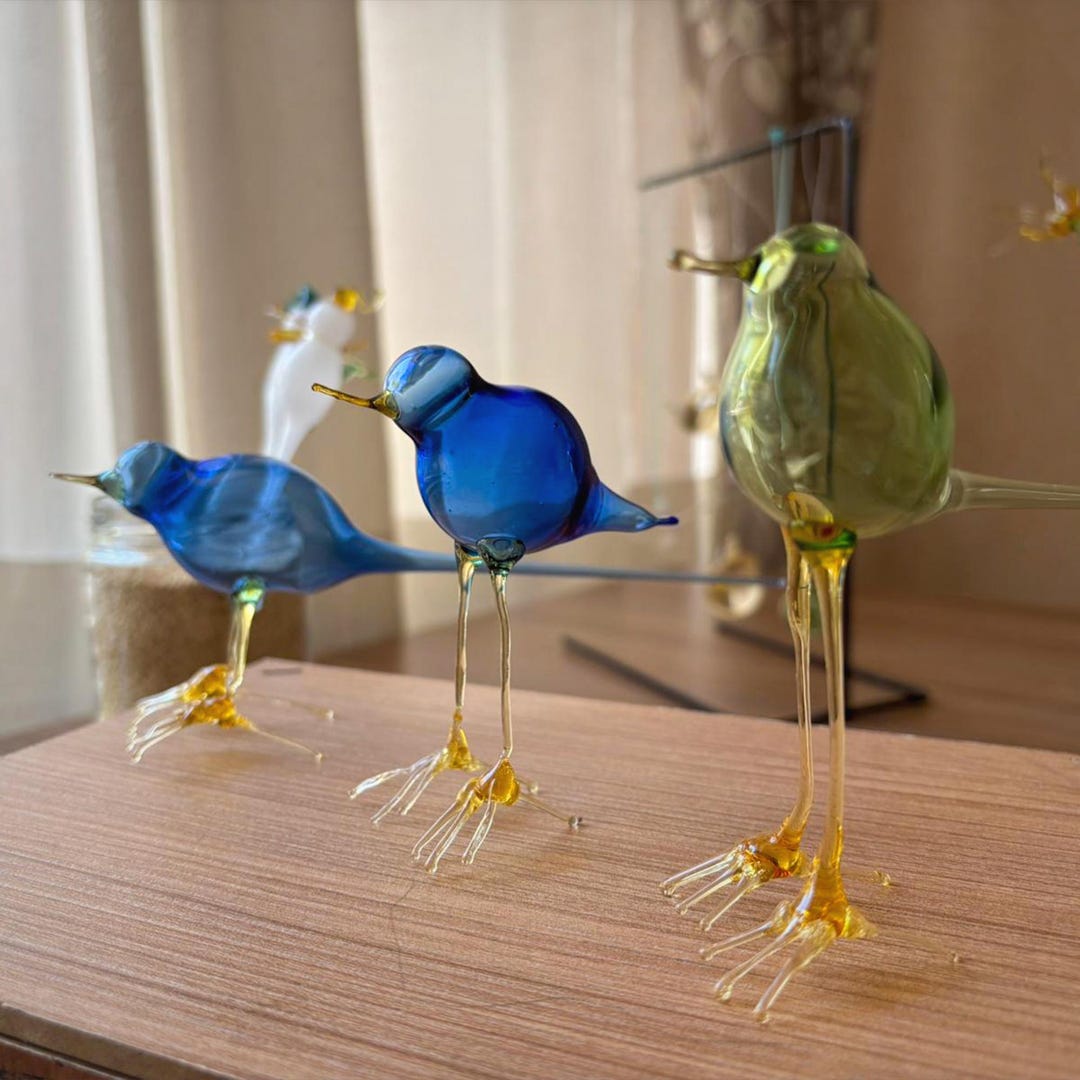Colorful Glass Bird Figurine, Customizable Bird Sculpture, Unique ...