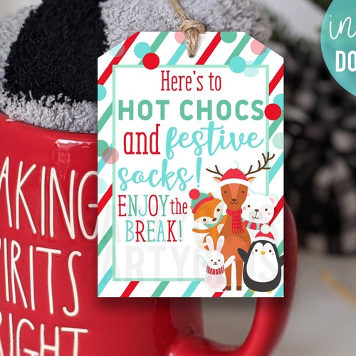 Christmas Socks Tag Hot Chocolate Cocoa Gift Tag Hot Chocs - Etsy