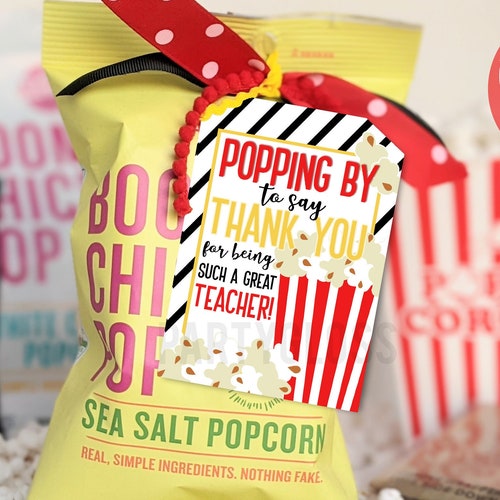Popcorn Gift Tag Printable Just Poppin by to Say Thank You - Etsy