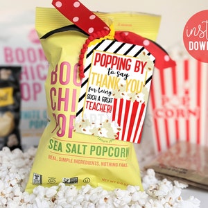 Popcorn Teacher Appreciation Printable Gift Tags, Popping by to Say ...
