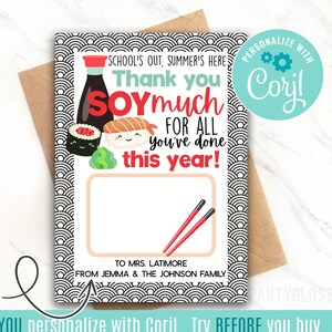 Editable Teacher Appreciation Printable Gift Card Holder Sushi Roll ...