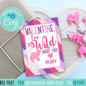 Editable Animal Cookie Valentine's Day Printable Tags, Circus Valentine ...