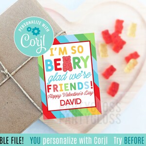 Editable Gummy Bear Valentine's Day Printable Tag Class Classmates Team ...