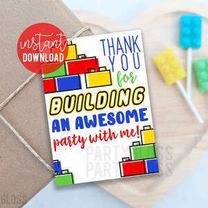 Building Brick Party Favor Printable Tags, Building Block Tag Birthday ...
