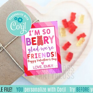 Editable Gummy Bear Valentine's Day Printable Tags, Valentine Tag Class ...